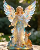 China Hand Painted High-Density Solid Resin Angel Statue with Forest Animals Decor Desktop Ornament for sale