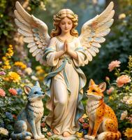 China Hand Painted High-Density Solid Resin Angel Statue with Forest Animals Decor Desktop Ornament for sale
