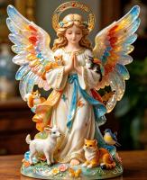 China Hand Painted High-Density Solid Resin Angel Statue with Forest Animals Decor Desktop Ornament for sale