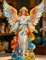 China Hand Painted High-Density Solid Resin Angel Statue with Forest Animals Decor Desktop Ornament for sale