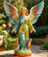 China Hand Painted High-Density Solid Resin Angel Statue with Forest Animals Decor Desktop Ornament for sale