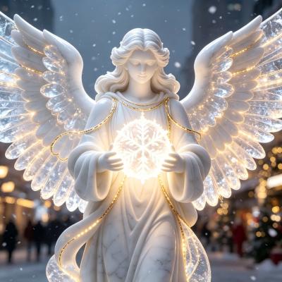 China Large Waterproof LED Lighted Christmas Angel Fiberglass Sculpture with Customized Color and Reindeer for sale