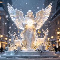 China Large Waterproof LED Lighted Christmas Angel Fiberglass Sculpture with Customized Color and Reindeer for sale