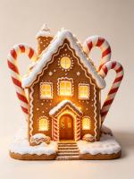 China Fiberglass Giant LED Lighted Gingerbread House Sculpture with Customizable Size for Christmas Decoration for sale
