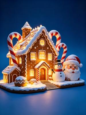 China Fiberglass Giant LED Lighted Gingerbread House Sculpture with Customizable Size for Christmas Decoration for sale