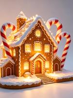 China Fiberglass Giant LED Lighted Gingerbread House Sculpture with Customizable Size for Christmas Decoration for sale