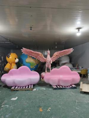 China Waterproof IP65 UV-resistant Fiberglass Sculpture with Customizable Unicorn Statue and Cloud Bench Set for sale