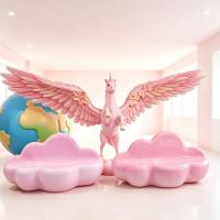 China Waterproof IP65 UV-resistant Fiberglass Sculpture with Customizable Unicorn Statue and Cloud Bench Set for sale