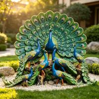 China Weather-Resistant Hand-Painted Customizable Size Fiberglass Peacock Sculpture for Outdoor and Indoor Decoration for sale