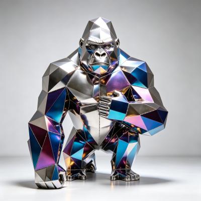 China Custom Colorful Faceted Stainless Steel Gorilla Sculpture with Mirror Finish and High-Quality 304/316 Material for sale