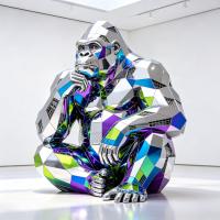 China Custom Colorful Faceted Stainless Steel Gorilla Sculpture with Mirror Finish and High-Quality 304/316 Material for sale