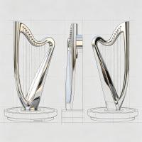 China Mirror Polished Stainless Steel Harp Water Fountain Sculpture with Recirculating Water System and Customizable Lighting for sale