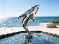 China Mirror Polished Stainless Steel Whale Fountain Sculpture with Circulating Water System and Customizable Design for sale