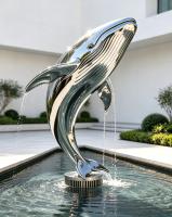 China Mirror Polished Stainless Steel Whale Fountain Sculpture with Circulating Water System and Customizable Design for sale