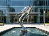 China Mirror Polished Stainless Steel Whale Fountain Sculpture with Circulating Water System and Customizable Design for sale