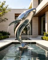 China Mirror Polished Stainless Steel Whale Fountain Sculpture with Circulating Water System and Customizable Design for sale