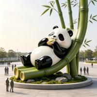 China Giant Cute Bamboo Eating Panda Sculpture | Cartoon Mascot Landscape Statue for sale