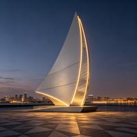 China Customized LED Lighting Stainless Steel Sail Sculpture with Weatherproof Stainless Steel and Minimalist Modern Design for Waterfront Art for sale