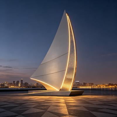 China Customized LED Lighting Stainless Steel Sail Sculpture with Weatherproof Stainless Steel and Minimalist Modern Design for Waterfront Art for sale