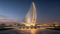 China Customized LED Lighting Stainless Steel Sail Sculpture with Weatherproof Stainless Steel and Minimalist Modern Design for Waterfront Art for sale
