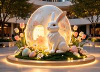 China Weatherproof Fiberglass Easter Bunny Sculpture with Giant Decorative Egg and Hand-Painted Floral Patterns for Spring Mall Statue for sale