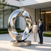 China Mirror Polished Customizable Weather-Resistant Twisted Loop Abstract Ring Sculpture for sale