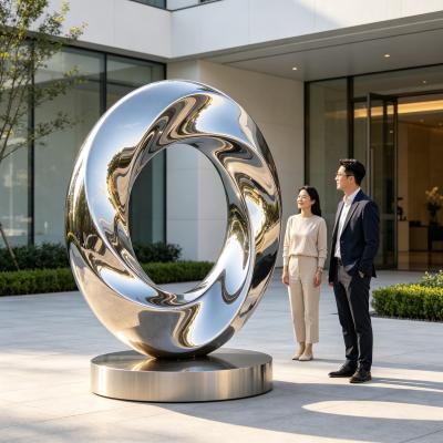 China Mirror Polished Customizable Weather-Resistant Twisted Loop Abstract Ring Sculpture for sale