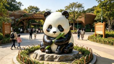 China Life Size UV Resistant Customizable Fiberglass Panda Sculpture for Outdoor Landmarks for sale