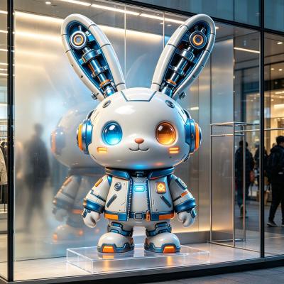 China Customizable LED Lighting Fiberglass Sculpture with Automotive Grade Paint and Waterproof IP65 Robot Rabbit Statue for sale
