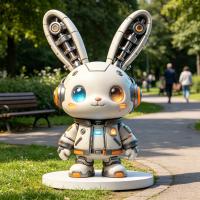 China Customizable LED Lighting Fiberglass Sculpture with Automotive Grade Paint and Waterproof IP65 Robot Rabbit Statue for sale