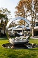 China Minimalist Circular Mountain Water Stainless Steel Sculpture for Outdoor Landscape Art with Premium 304 or 316 Stainless Steel and Customized Dimensions for sale