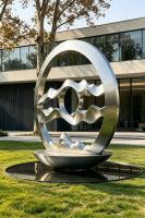 China Minimalist Circular Mountain Water Stainless Steel Sculpture for Outdoor Landscape Art with Premium 304 or 316 Stainless Steel and Customized Dimensions for sale