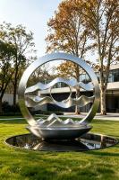 China Minimalist Circular Mountain Water Stainless Steel Sculpture for Outdoor Landscape Art with Premium 304 or 316 Stainless Steel and Customized Dimensions for sale