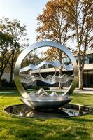 China Minimalist Circular Mountain Water Stainless Steel Sculpture for Outdoor Landscape Art with Premium 304 or 316 Stainless Steel and Customized Dimensions for sale
