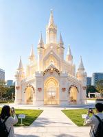 China Customized Color Weather-Resistant Fiberglass Dreamy Castle Sculpture with Built-In Lighting for Commercial Spaces for sale