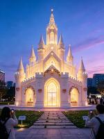 China 12m Large Scale Dream Castle Sculpture with Colorful Gradient Decorations and Built-in LED Lighting for Commercial Landmark Installation for sale