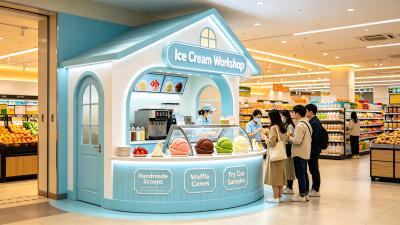 China Custom Fiberglass Ice Cream Pop-up Kiosk with Automotive Grade Paint and Weather Resistant Design for Malls & Theme Parks for sale