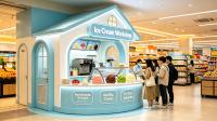 China Custom Fiberglass Ice Cream Pop-up Kiosk with Automotive Grade Paint and Weather Resistant Design for Malls & Theme Parks for sale
