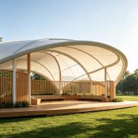 China Custom Stainless Steel Tensile Membrane Pavilion with High-Performance PVDF Canopy for Multifunctional Public Spaces for sale