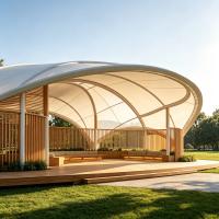 China Custom Stainless Steel Tensile Membrane Pavilion with High-Performance PVDF Canopy for Multifunctional Public Spaces for sale