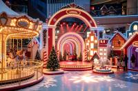 China Customized Fiberglass Christmas Village Installation with Integrated LED Lighting for Festive Displays for sale