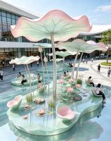 China Giant Lotus Leaf Water Feature Sculpture with Fiberglass Reinforced Plastic, RGB DMX 512 Lighting, and Stainless Steel Support for sale