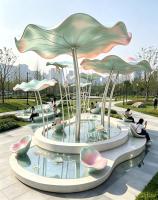 China Giant Lotus Leaf Water Feature Sculpture with Fiberglass Reinforced Plastic, RGB DMX 512 Lighting, and Stainless Steel Support for sale