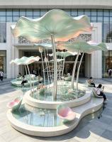 China Giant Lotus Leaf Water Feature Sculpture with Fiberglass Reinforced Plastic, RGB DMX 512 Lighting, and Stainless Steel Support for sale
