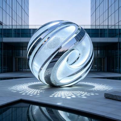 China Custom Large Hollow-Cut Stainless Steel Sphere Light Sculpture with RGB DMX 512 and IP65 Waterproof Base for sale
