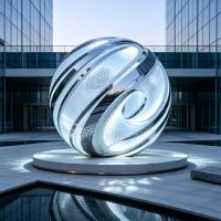 China Custom Large Hollow-Cut Stainless Steel Sphere Light Sculpture with RGB DMX 512 and IP65 Waterproof Base for sale