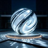 China Custom Large Hollow-Cut Stainless Steel Sphere Light Sculpture with RGB DMX 512 and IP65 Waterproof Base for sale