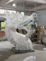 China Custom Fiberglass Golden Dragon Head Sculpture with Smoke-Jet Function and RGB DMX 512 Lighting for Commercial Display for sale