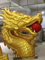 China Custom Fiberglass Golden Dragon Head Sculpture with Smoke-Jet Function and RGB DMX 512 Lighting for Commercial Display for sale