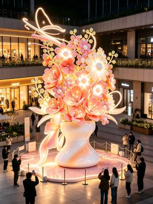 China Customized Interactive Floral Vase Sculpture with IP65 Waterproof LED Lighting for Commercial Art Installation for sale